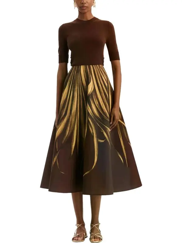 Oscar De La Renta Palm Leaves Faille Skirt - Brown