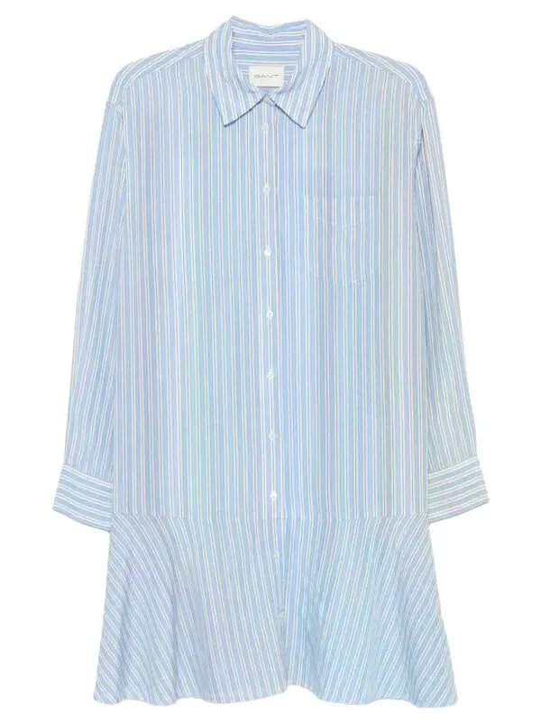 Gant Vertical Stripe Dropped Waist Mini Shirt Dress - Blue
