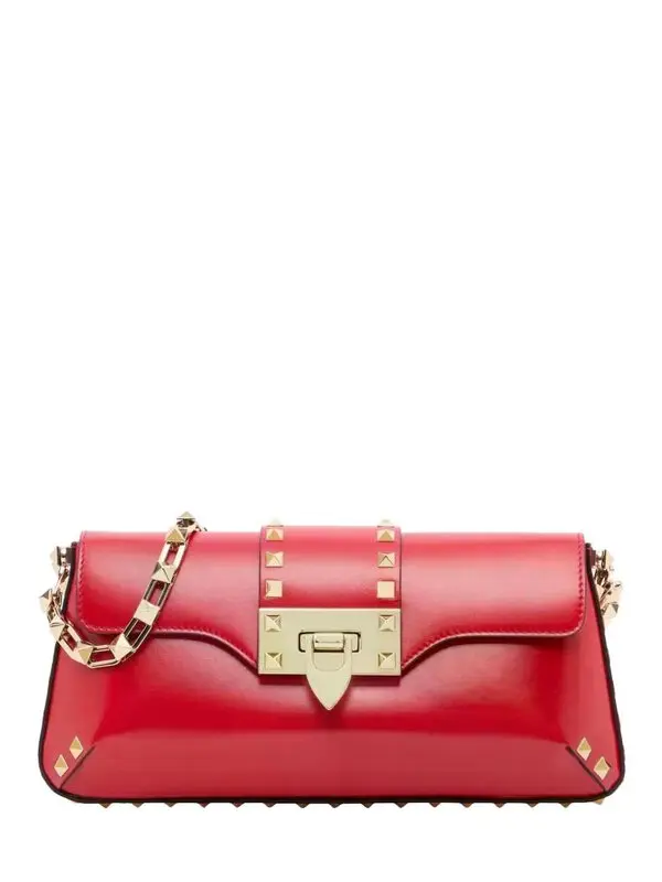 Valentino Garavani Rockstud Calfskin Shoulder Bag - Red