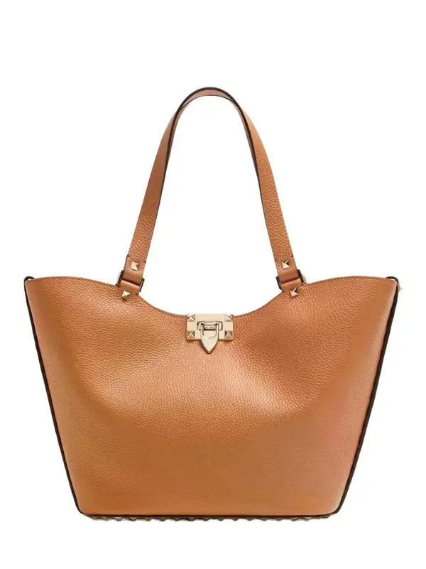 Valentino Garavani Rockstud Grainy Leather Tote Bag - Brown