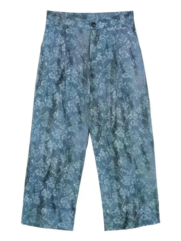 PIERRE-LOUIS MASCIA Floral Print Pleated Wide-leg Trousers - Blue