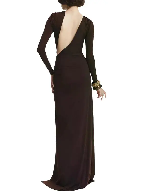 2310 STUDIO Ruched Open-back Maxi Dress - Brown
