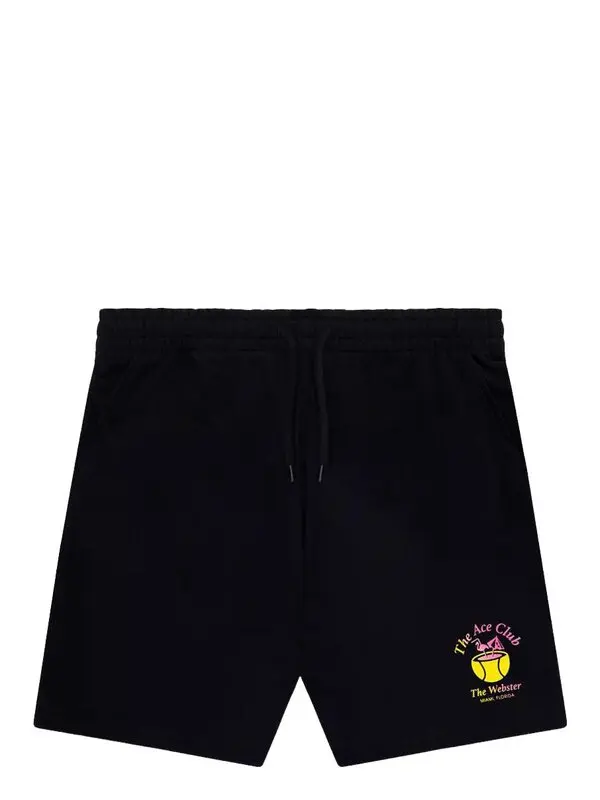 THE ACE CLUB Drawstring Waist Graphic Bermuda Shorts - Black