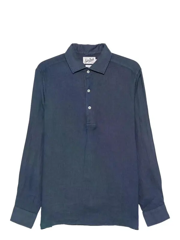 MC2 SAINT BARTH Raphael Long-sleeve Linen Polo Shirt - Blue