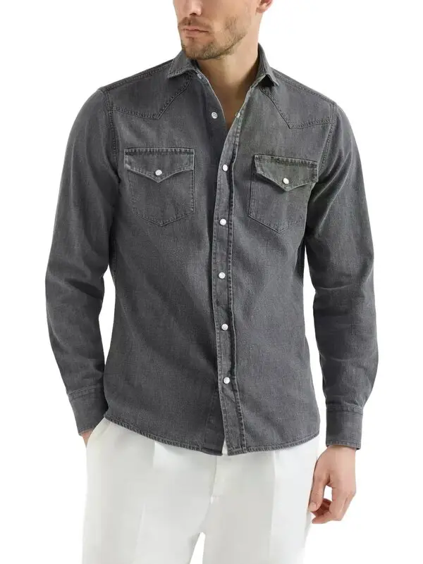 Brunello Cucinelli Lightweight Denim Easy-fit Western Shirt - Grey