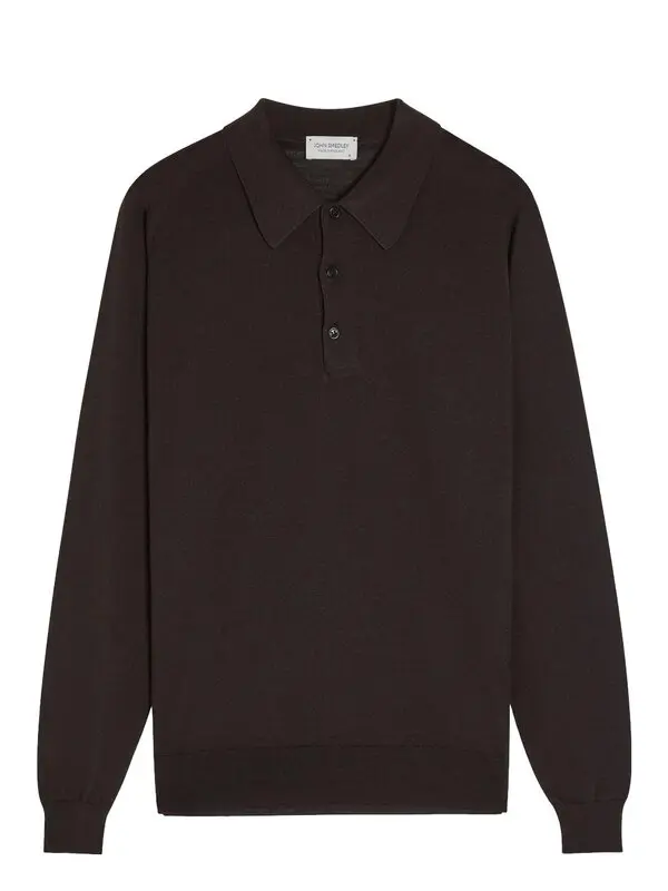 John Smedley Caverhill Merino Wool Polo Shirt - Brown