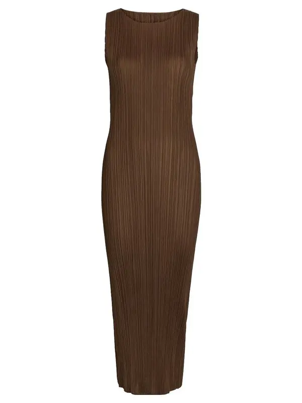 Issey Miyake Pleated Midi Dress - Brown