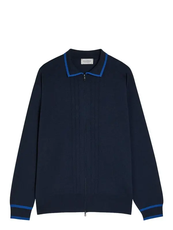 John Smedley Merino Wool Zip Cardigan - Navy