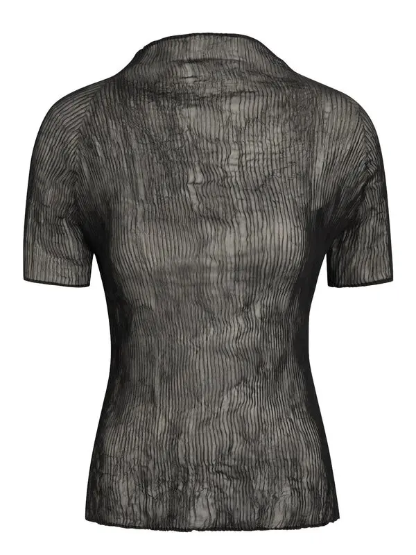 Issey Miyake Pleated Semi-sheer Chiffon Top - Black