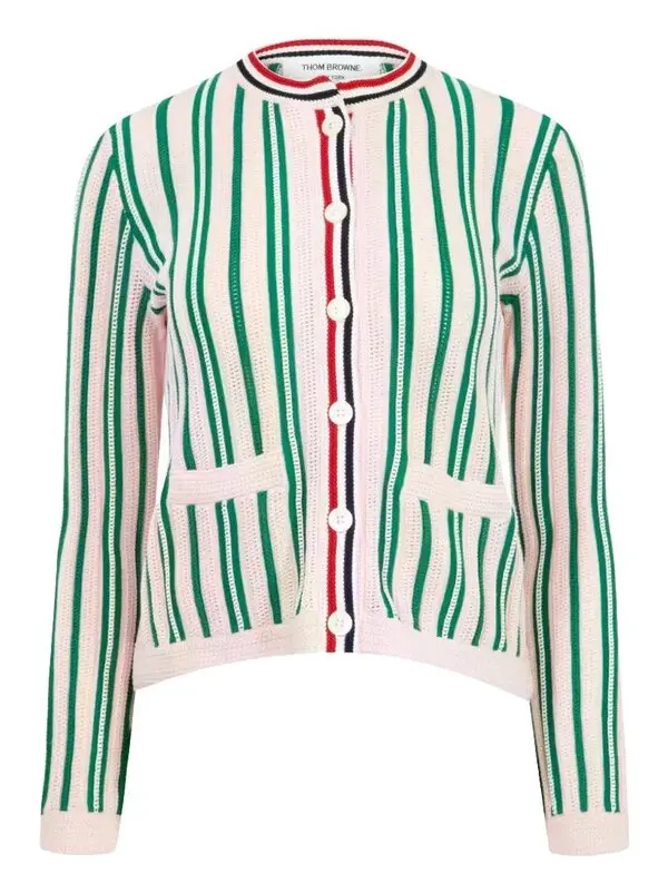 Thom Browne Crochet-stitch Striped Cardigan - Pink