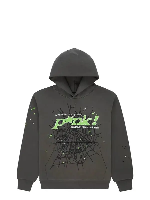 SP5DER Punk V2 Spider-web Hoodie - Grey