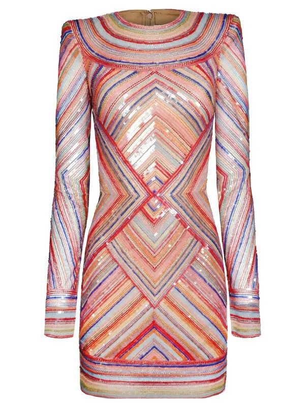 Naeem Khan Beaded Striped Illusion Dress - Multi
