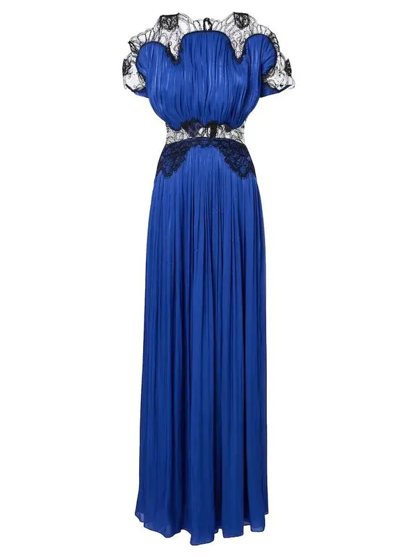 Costarellos Lace-trimmed Lurex Georgette Gown - Blue