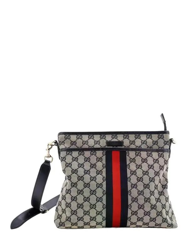 Gucci Front Pocket Web Messenger Gg Canvas Small Crossbody Bag - Blue