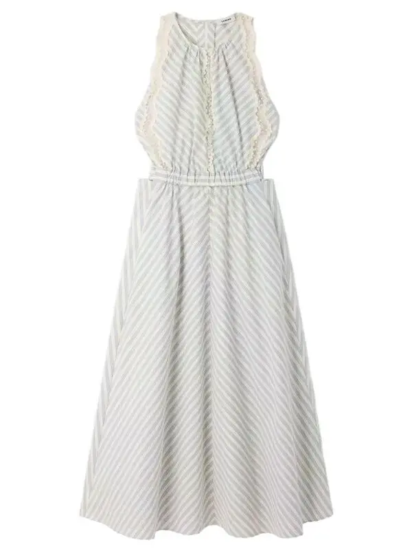 Sandro Midi Striped Lace-trim Dress - Neutrals