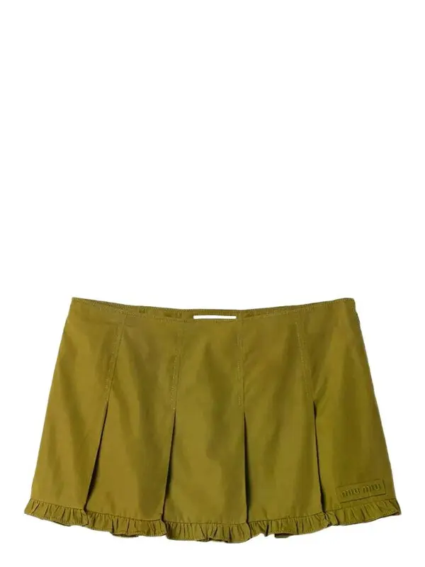 Miu Miu Poplin Pleated Miniskirt With Ruffle Detail - Green