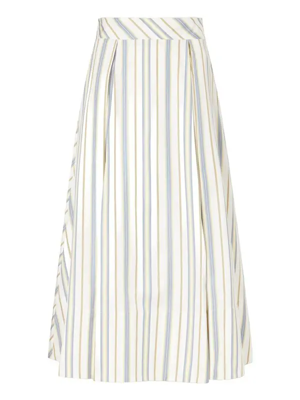 Thierry Colson Pleated Striped Cotton-gabardine Midi Skirt - Neutrals