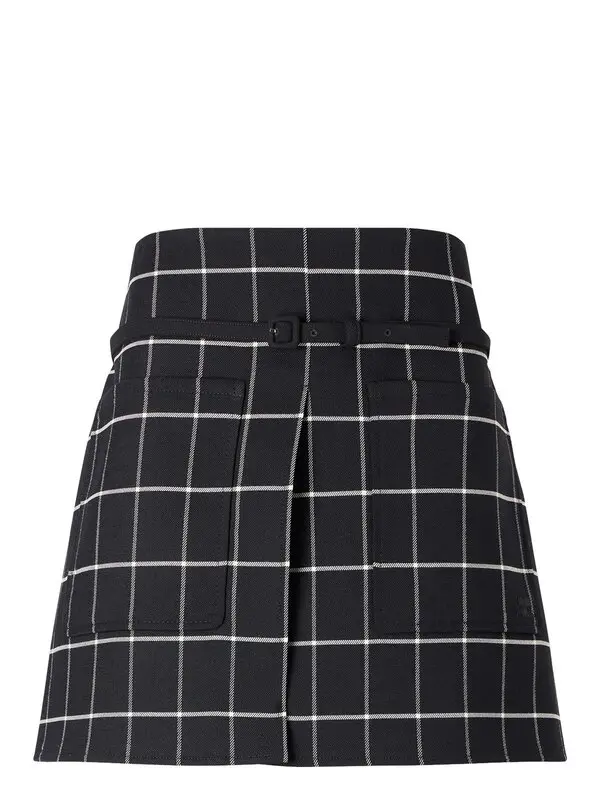 COURREGES Belted Checked Wool-blend Mini Skirt - Black