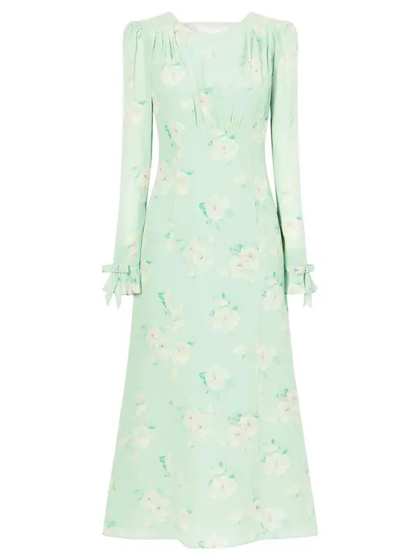 Alessandra Rich Floral Silk Crepe De Chine Midi Dress - Green