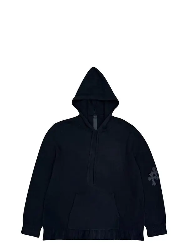 Chrome Hearts Cashmere Hoodie With Leather Cross Patches - Black