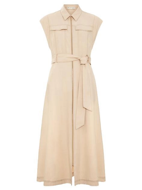 PHASE EIGHT Alira Belted-waist Cotton Midi Dress - Stone