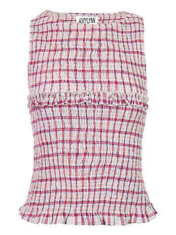 AMY LYNN Mona Windowpane-check Smocked Cotton Top - Red