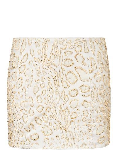 GRACE FAENA Leopard Bead-embellished Cotton Mini Skirt - Blonde