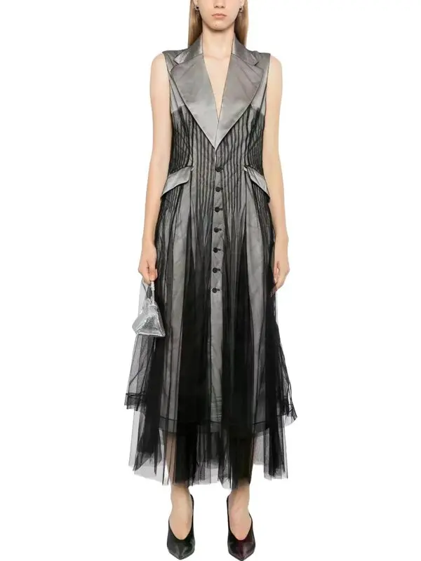 QUETSCHE Tulle-overlay Tailored Dress - Grey