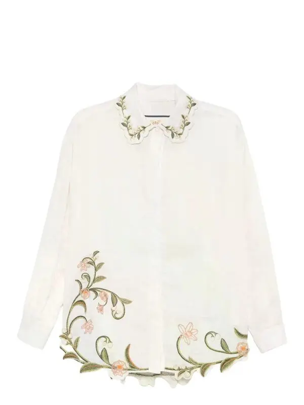 Agua Bendita Cecilia Valle Floral-embroidered Shirt - Neutrals