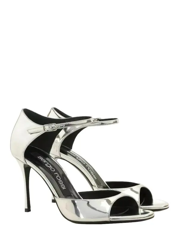 SERGIO ROSSI Godiva Stiletto Sandals With Ankle Strap - Silver