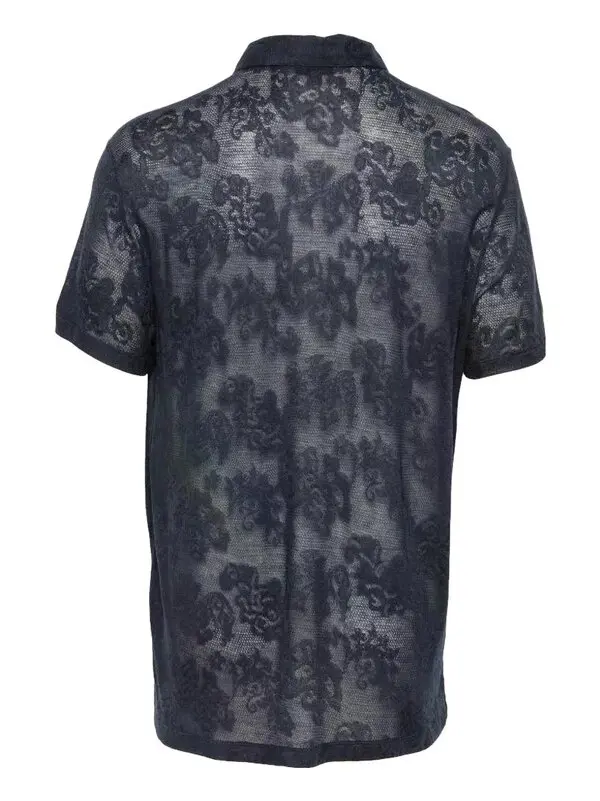 John Varvatos Floral-lace Short-sleeve Shirt - Blue