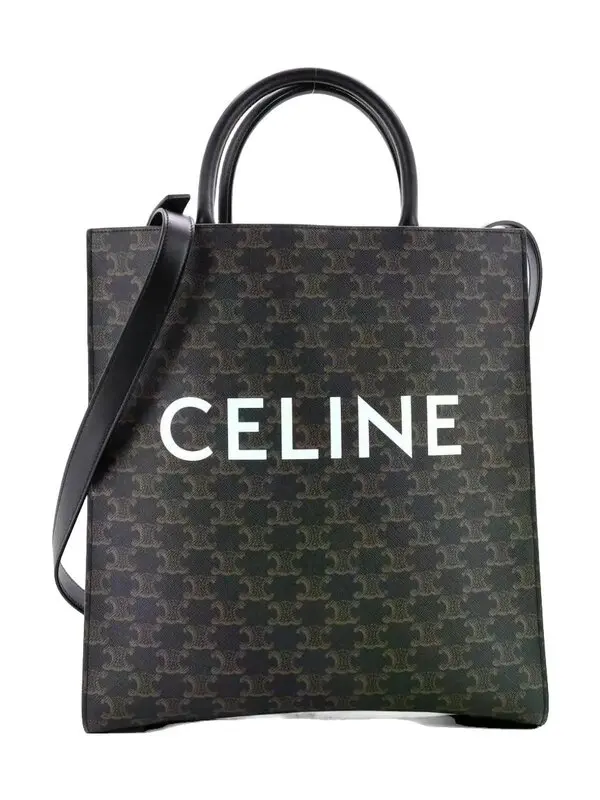 Celine Vertical Cabas Triomphe Coated Canvas Medium Tote Bag - Black