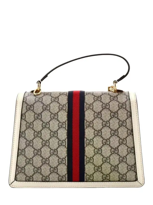 Gucci Ophidia Flap Top Handle Bag Gg Coated Canvas Small Satchel - Neutrals
