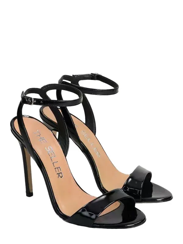 THE SELLER Patent Leather Ankle Strap Sandals With Stiletto Heel - Black