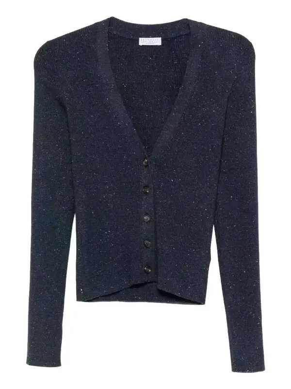 Brunello Cucinelli Ribbed-knit Sequin-embellished Cardigan - Blue