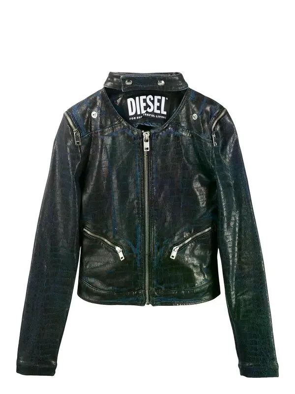 DIESEL® Croc Effect Biker Jacket - Blue