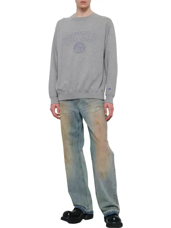 VOWELS Collegiate Print Crewneck Sweater - Grey