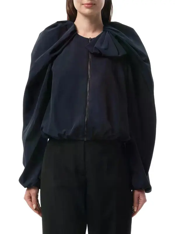 LANVIN Bow Detail Gathered Jacket - Blue