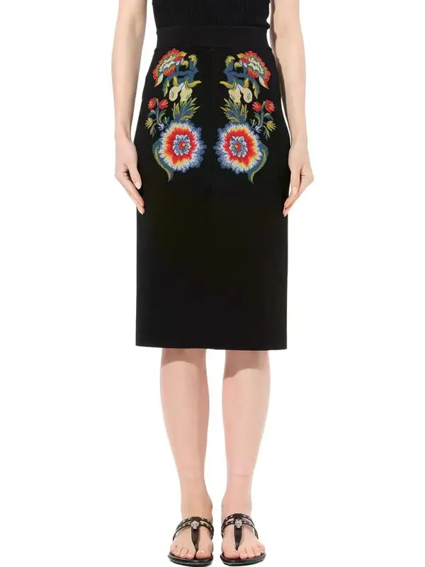 Alexander McQueen Floral Embroidered Pencil Skirt - Black