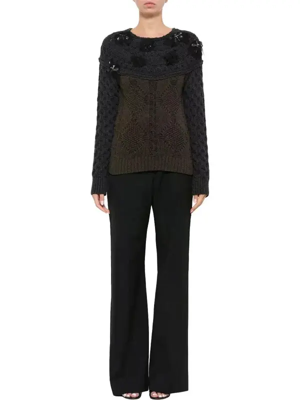 LANVIN Embroidered Floral Appliqué Cable-knit Sweater - Grey