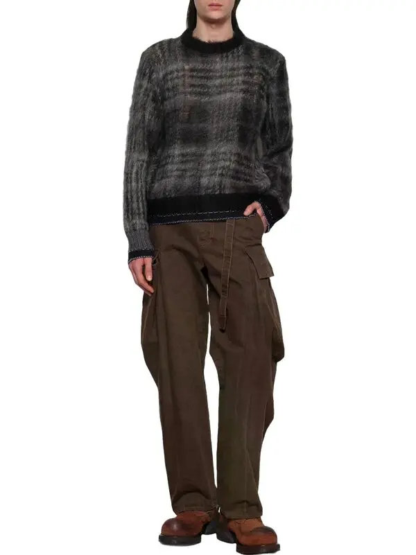 Sacai Plaid Mohair-blend Sweater - Grey