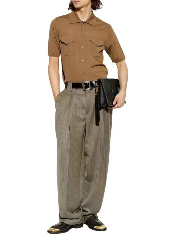 Versace Short-sleeved Button-up Sweater - Brown