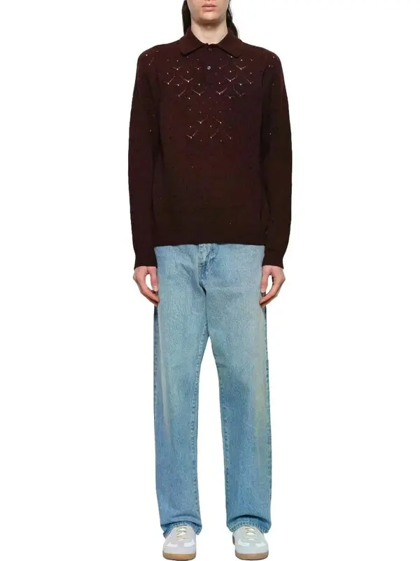VOWELS Pointelle-knit Wool Polo Shirt - Red