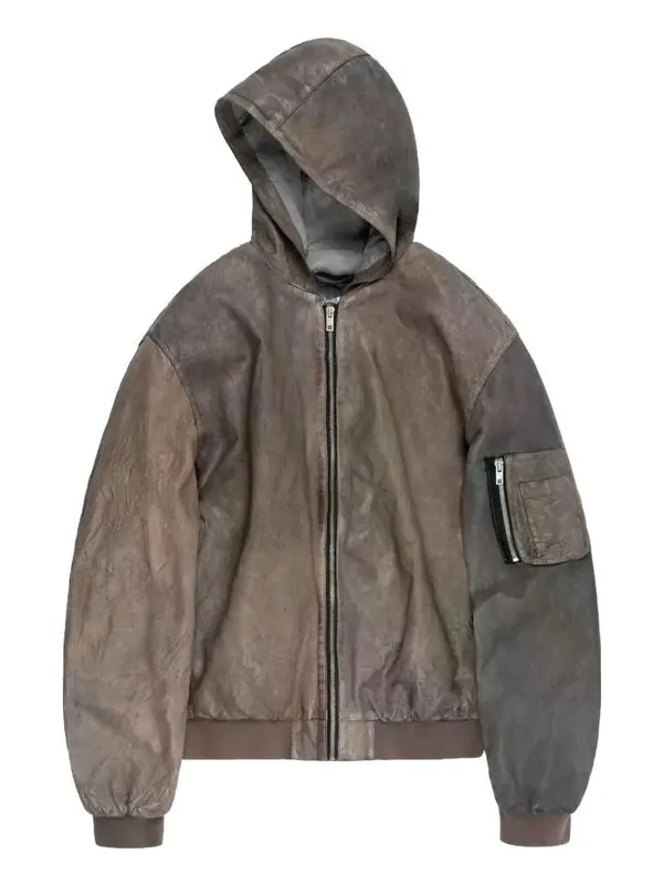 ALEXANDER DIGENOVA Hooded Leather Bomber Jacket - Brown