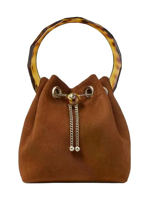 JIMMY CHOO Bon Bon Suede Bucket Bag With Tortoiseshell Handle - Brown