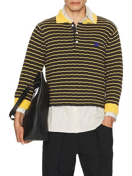 RICE NINE TEN Knitted Cropped Polo Shirt - Black