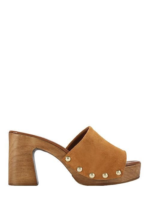 Carvela Novella Suede Heeled Mules With Gold-tone Studs - Tan