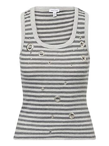 JADED LONDON Striped Eyelet Cotton-blend Vest - Grey