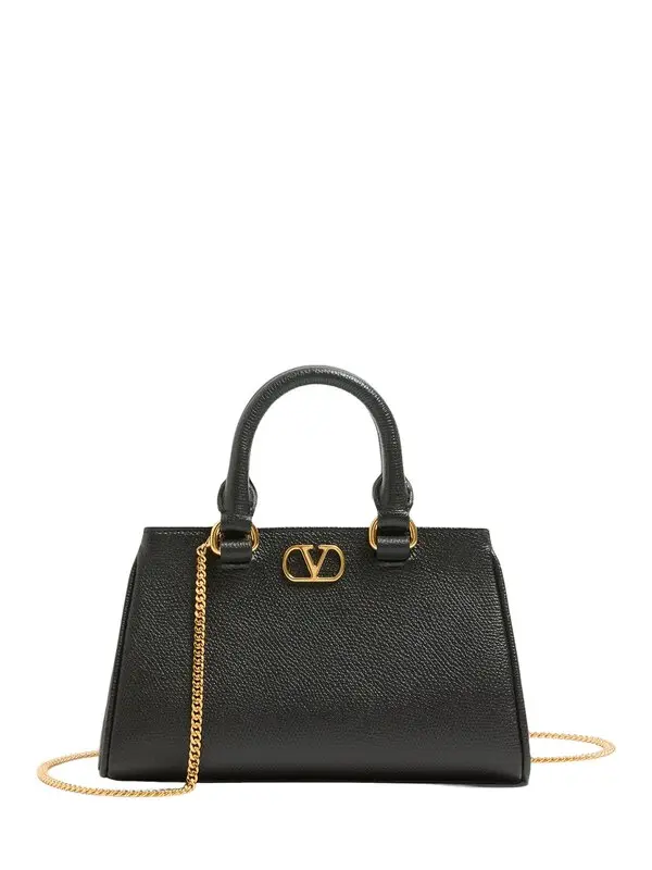 Valentino Garavani Mini Leather Vlogo Signature Top-handle Bag - Black