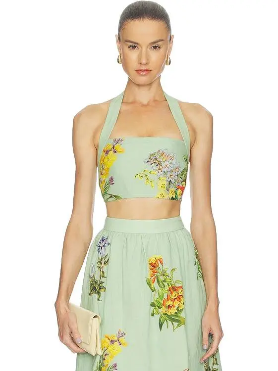 Hemant & Nandita Floral Print Halter Crop Top - Mint